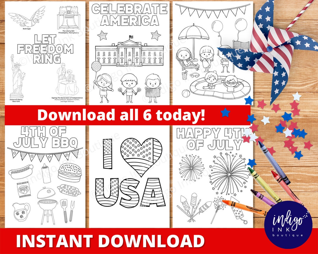 4th of July Coloring Pages INSTANT DOWNLOAD | Patriotic Coloring Sheets ...