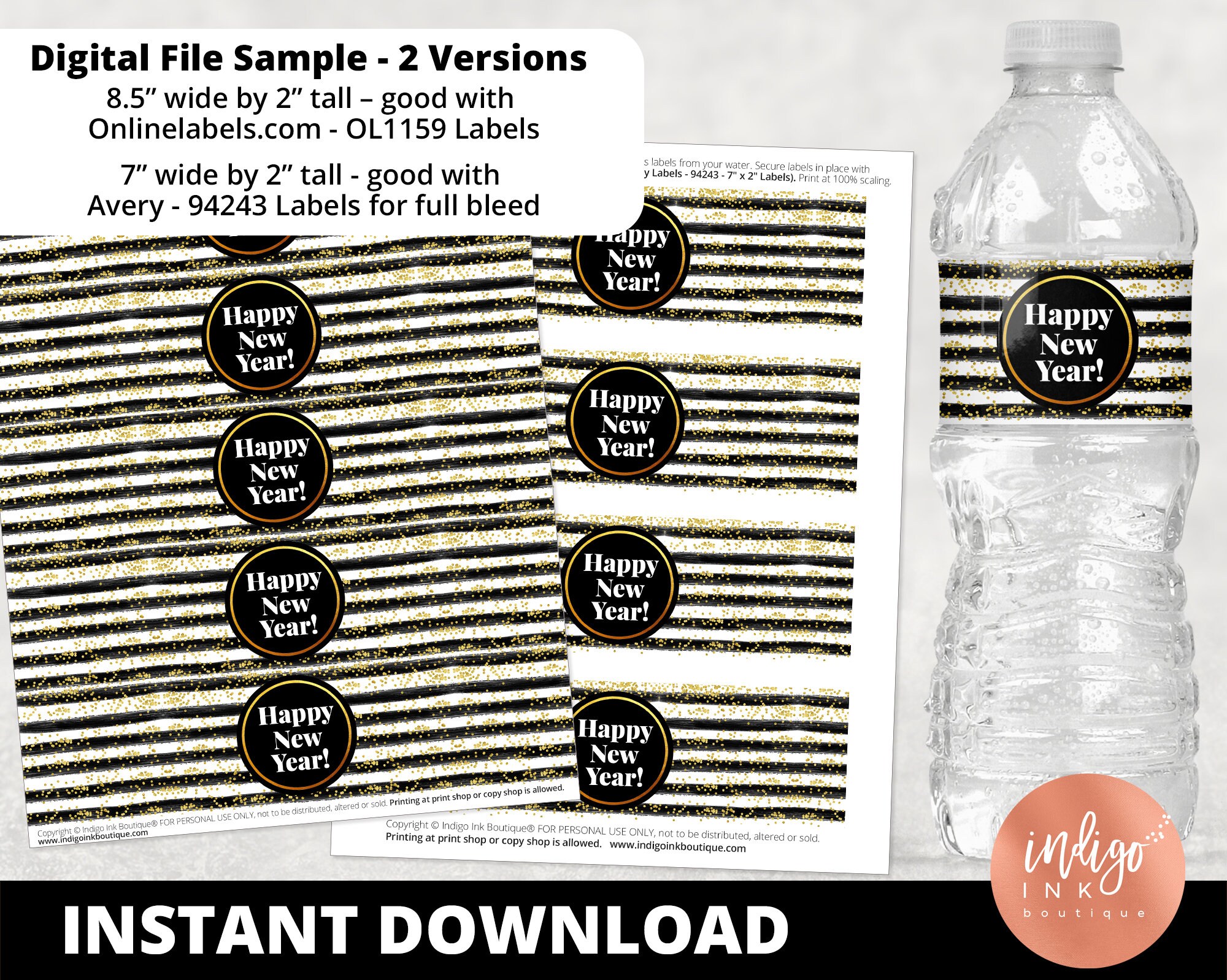 New Years Water Bottle Labels INSTANT DOWNLOAD Happy New | Etsy