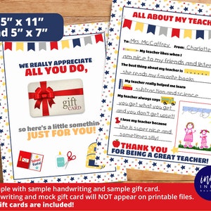All About My Teacher Printable INSTANT DOWNLOAD | Teacher Gift Ideas ...