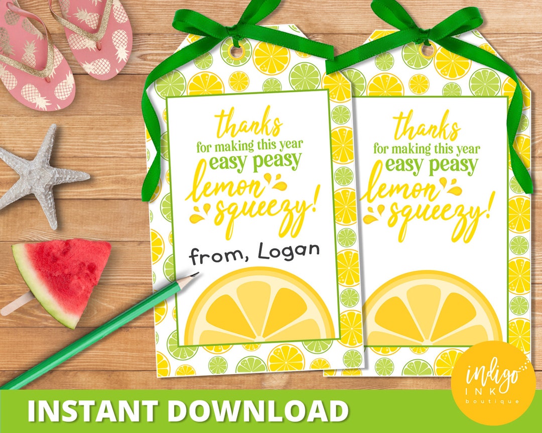 Teacher Appreciation Gift Tag INSTANT DOWNLOAD | Easy Peasy Lemon Gift ...