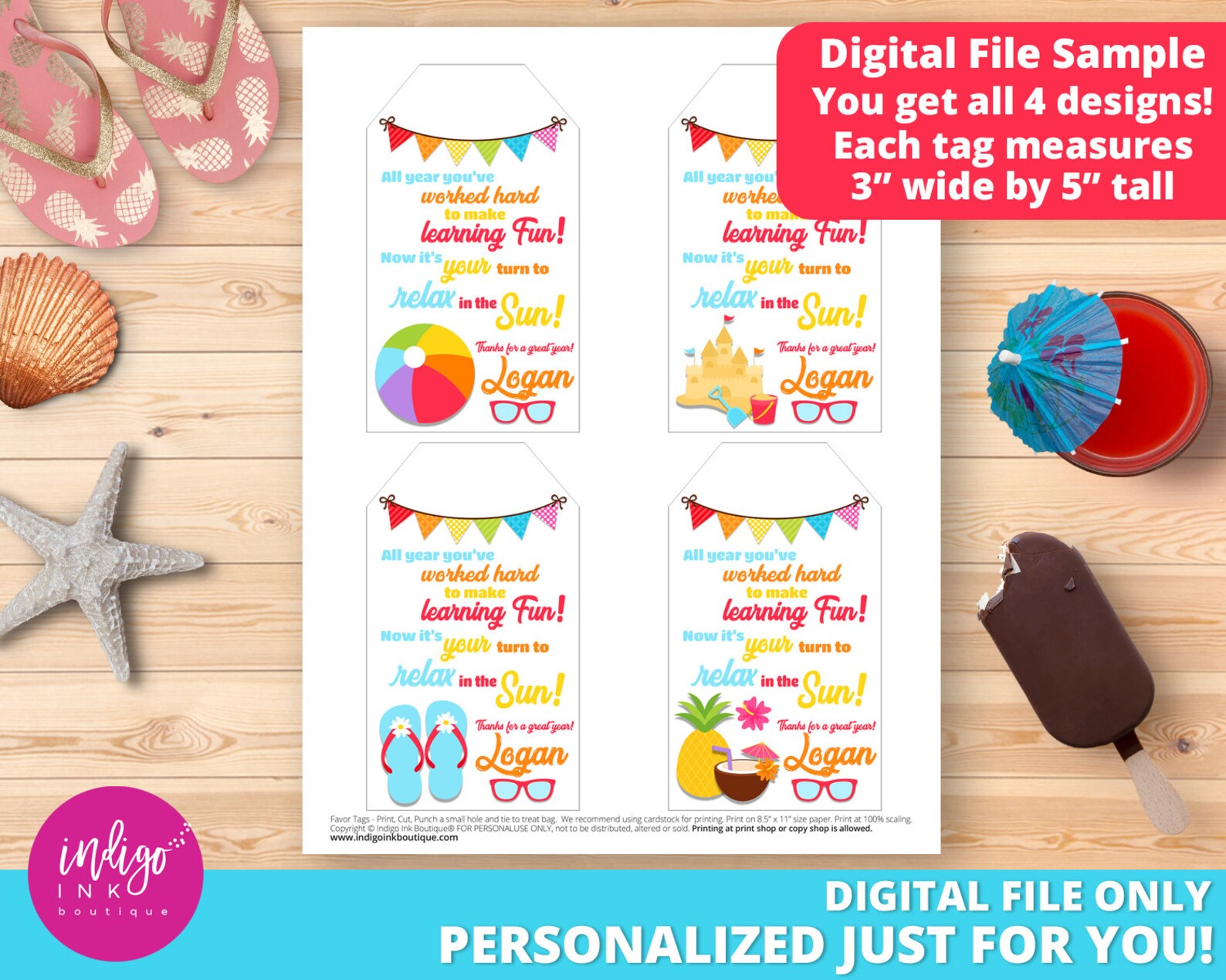 End of Year Teacher Thank You PERSONALIZED DIGITAL Beach Tag | Teacher ...