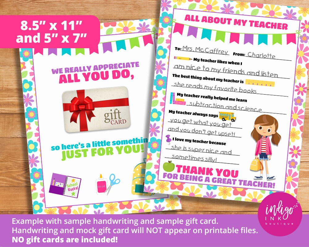 Teacher Appreciation Gift INSTANT DOWNLOAD | All About My Teacher ...