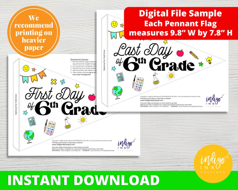 First Day of School Pennant Flags INSTANT DOWNLOAD | First Day of Sixth ...
