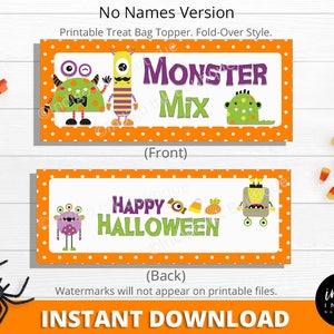 Monster Bag Toppers Halloween Printable Monster Tags - Etsy