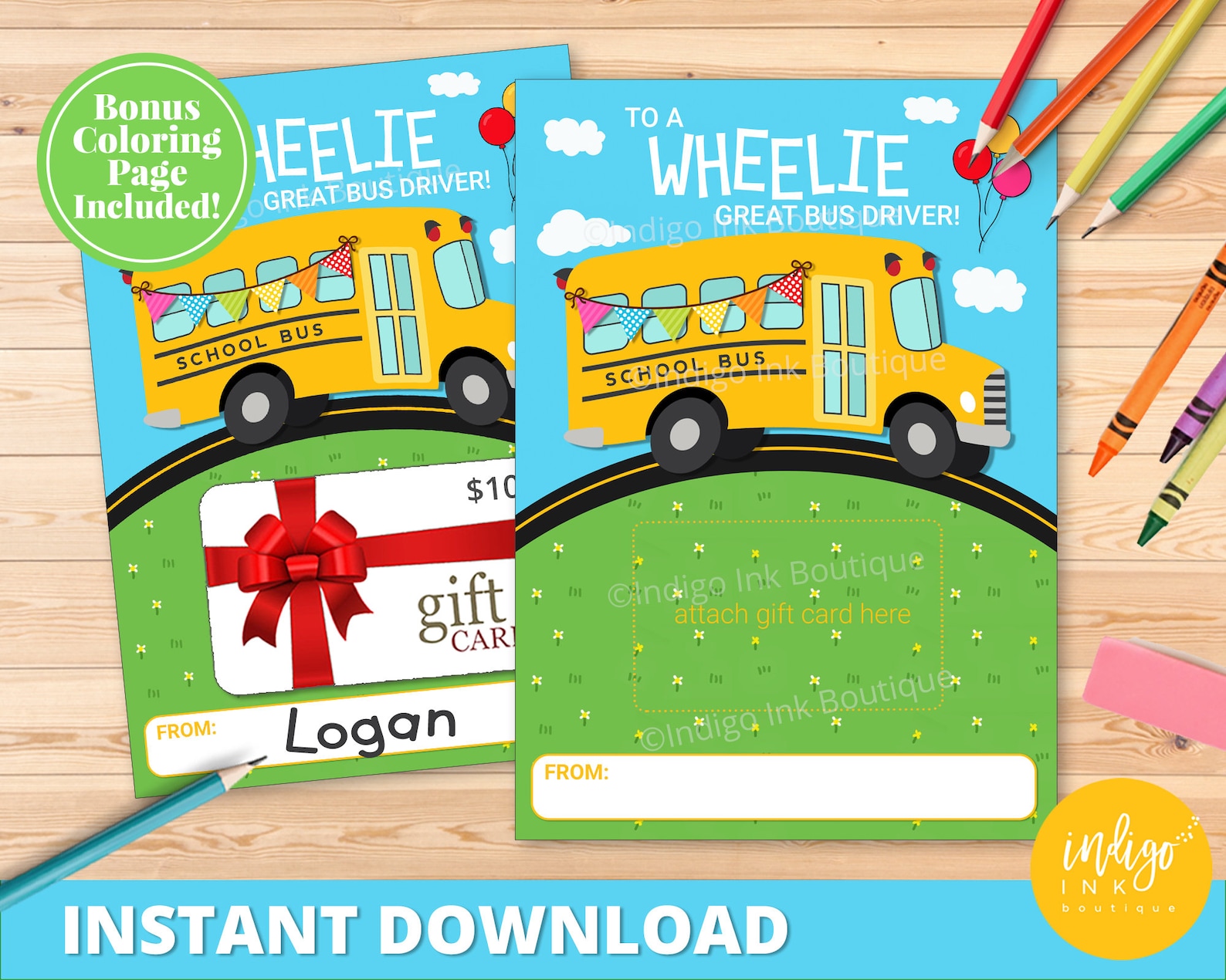Bus Driver Gift Card Holder INSTANT DOWNLOAD to A Wheelie - Etsy