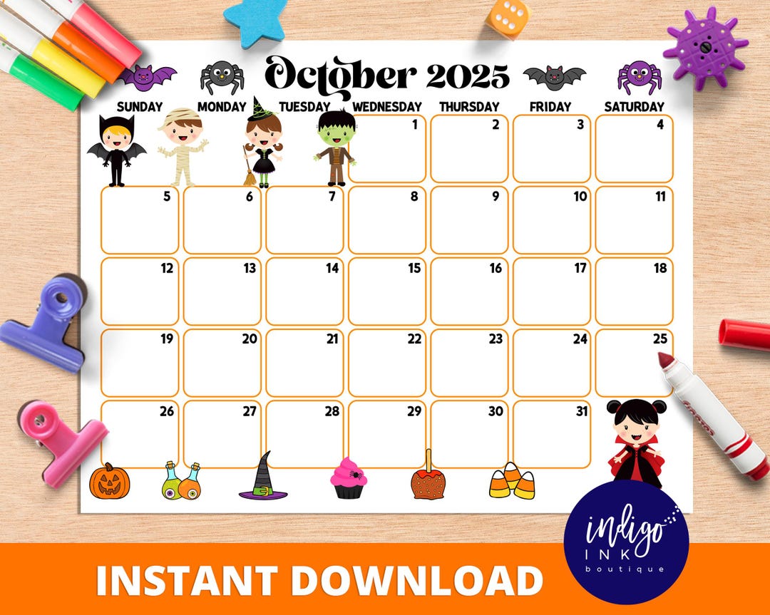 October Calendar INSTANT DOWNLOAD | Monthly Planner Digital Calendar ...