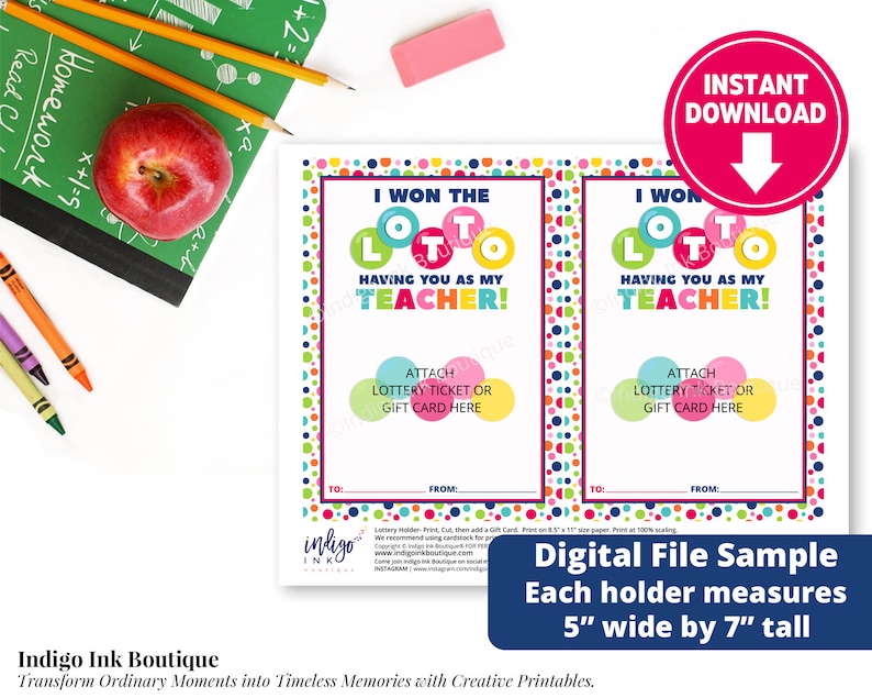 Lottery Ticket Holder Gift for Teacher INSTANT DOWNLOAD | Teacher ...