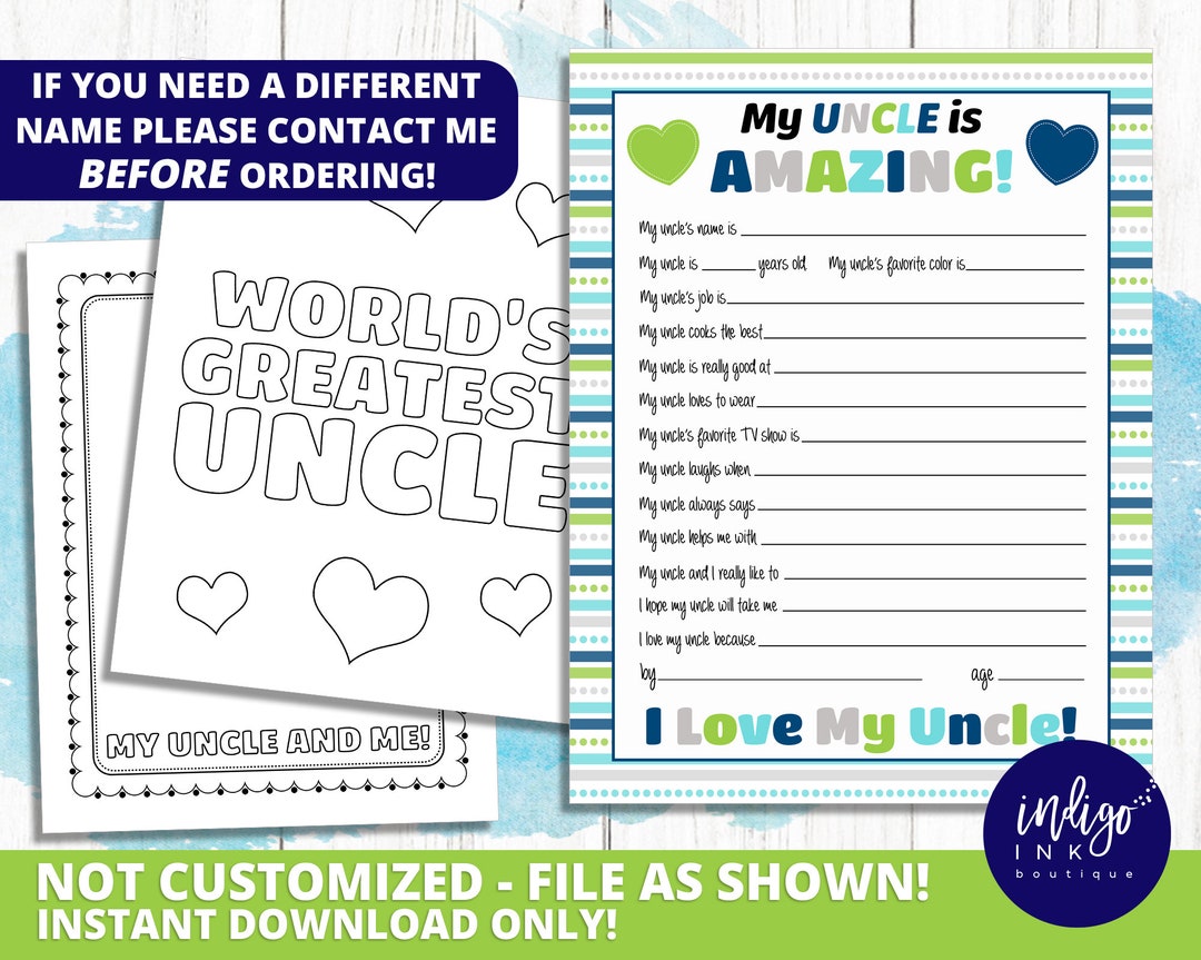All About My Uncle Kid Questionnaire INSTANT DOWNLOAD | Fathers Day ...