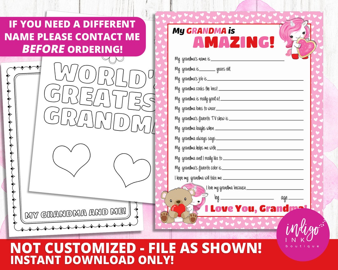 All About Grandma Fill in the Blank Mothers Day Gift INSTANT DOWNLOAD ...