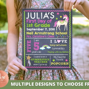 Unicorn First Day of School Personalized Sign DIGITAL DOWNLOAD 1st Day ...