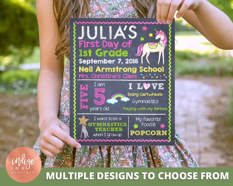 Unicorn First Day of School Personalized Sign DIGITAL DOWNLOAD | Etsy