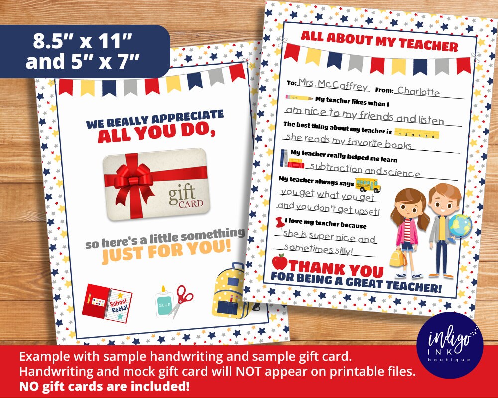 All About My Teacher Printable INSTANT DOWNLOAD Teacher Gift | Etsy