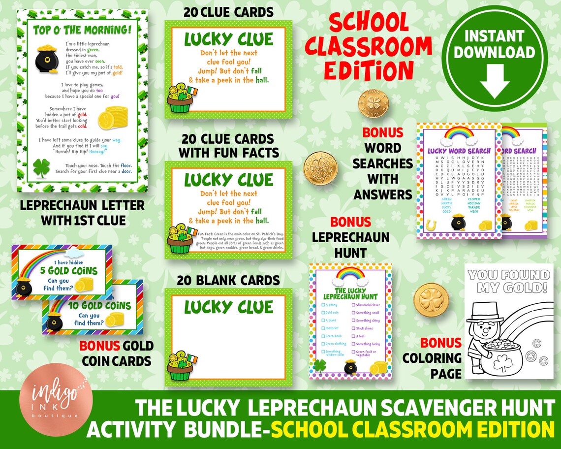 St Patricks Day SCHOOL Scavenger Hunt Activity Bundle | Etsy