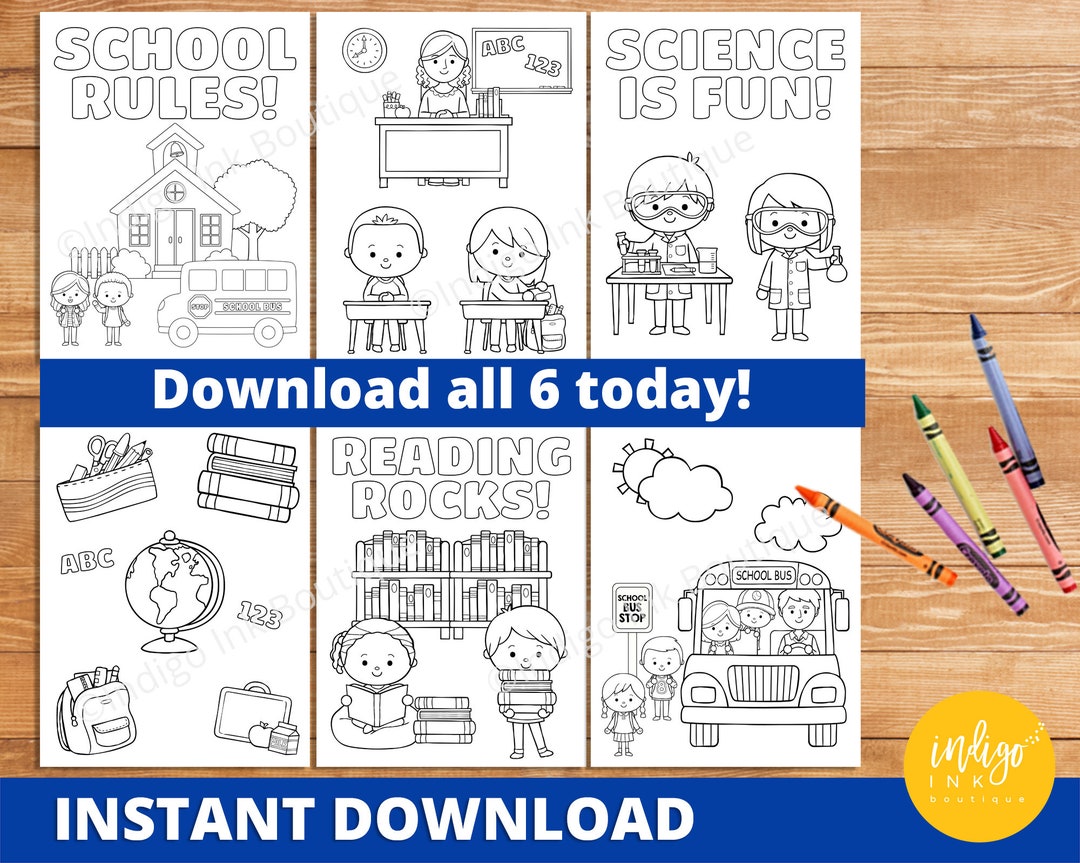 First Day of School Coloring Pages INSTANT DOWNLOAD Back to School ...