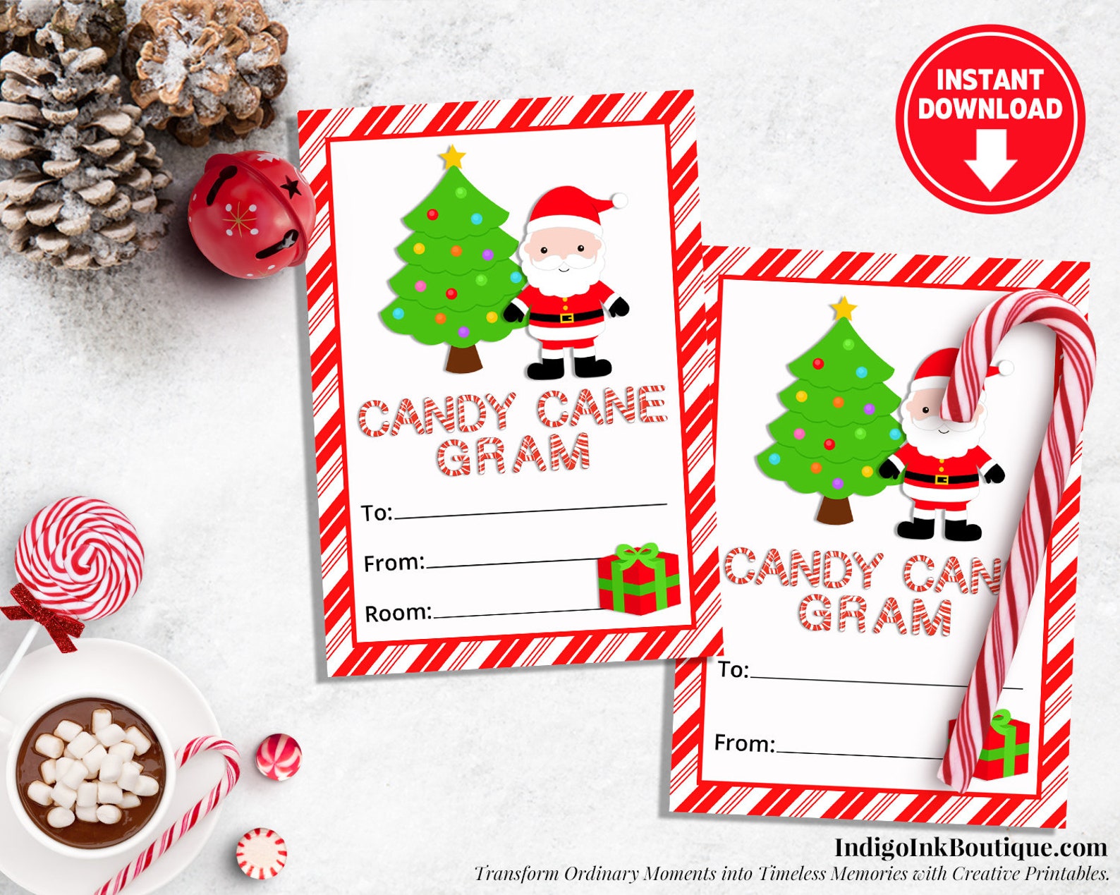 Candy Cane Gram Christmas Tags INSTANT DOWNLOAD Santa Favor - Etsy