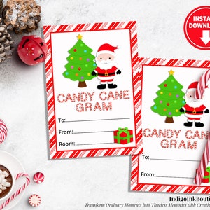Candy Cane Gram Christmas Tags INSTANT DOWNLOAD | Santa Favor Tags for ...