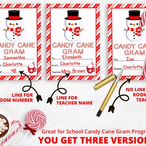 Candy Cane Gram Holiday Tags INSTANT DOWNLOAD | Snowman Favor Tags ...
