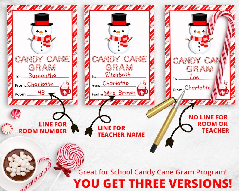 Candy Cane Gram Holiday Tags INSTANT DOWNLOAD | Snowman Favor Tags ...