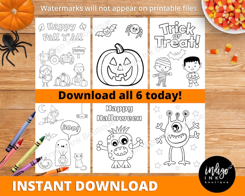 Halloween Coloring Sheets INSTANT DOWNLOAD Fall Coloring - Etsy