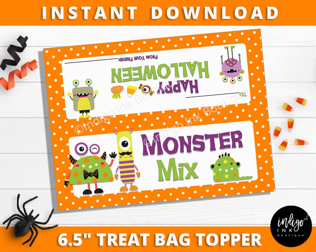 Monster Bag Toppers | Halloween Printable Monster Tags | Halloween Bag ...