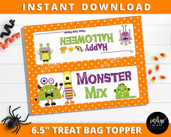 Monster Bag Toppers | Halloween Printable Monster Tags | Halloween Bag ...