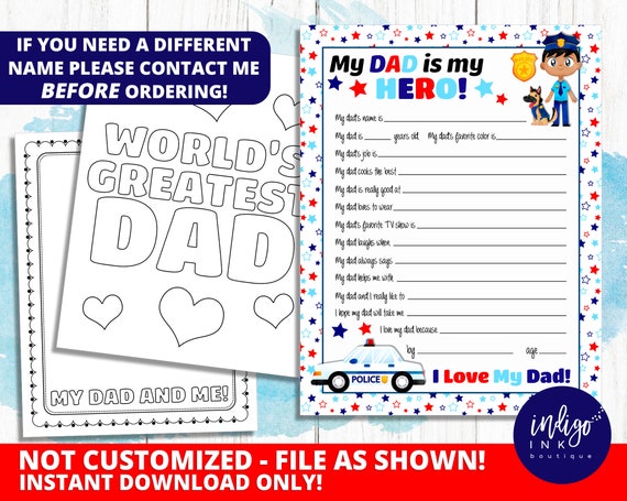 All About My Dad INSTANT DOWNLOAD Fathers Day From Kid | Etsy