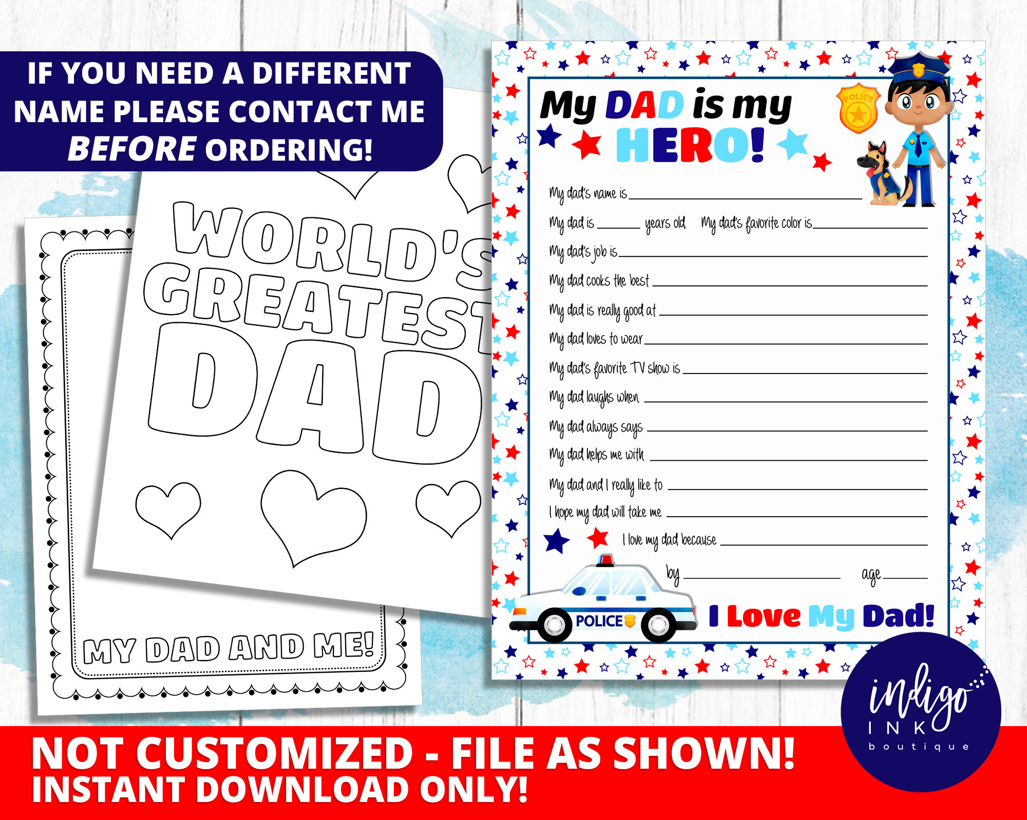 All About My Dad INSTANT DOWNLOAD Fathers Day From Kid | Etsy