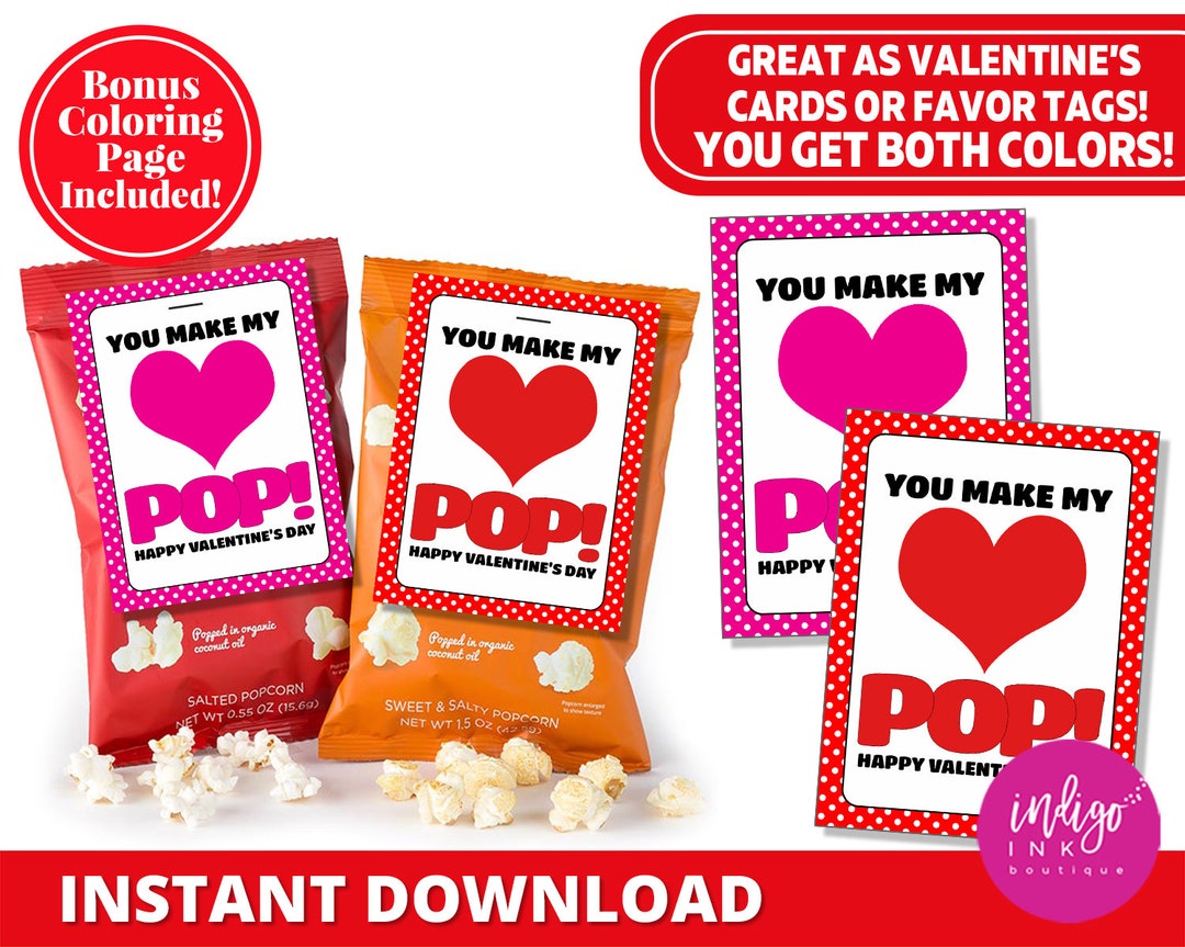 You Make My Heart Pop Valentine Favor Tags INSTANT DOWNLOAD | Popcorn ...