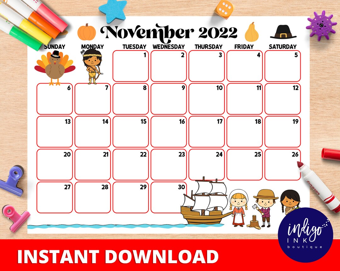 November Calendar INSTANT DOWNLOAD Monthly Planner Digital - Etsy