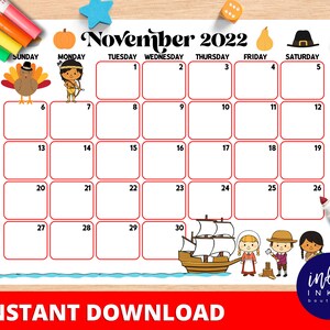 November Calendar INSTANT DOWNLOAD Monthly Planner Digital - Etsy