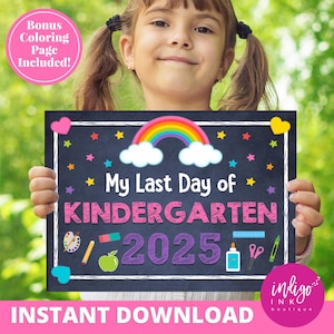Last Day of Kindergarten Chalkboard Sign INSTANT DOWNLOAD | Last Day of ...