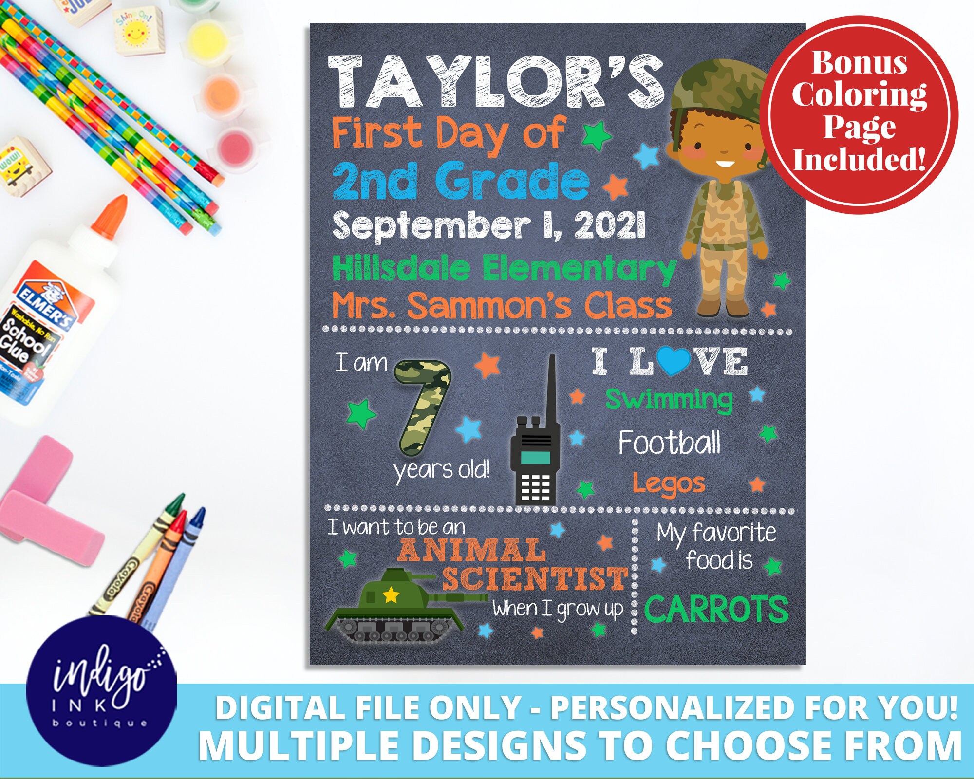 First Day of School Sign Custom Chalkboard DIGITAL DOWNLOAD | Etsy