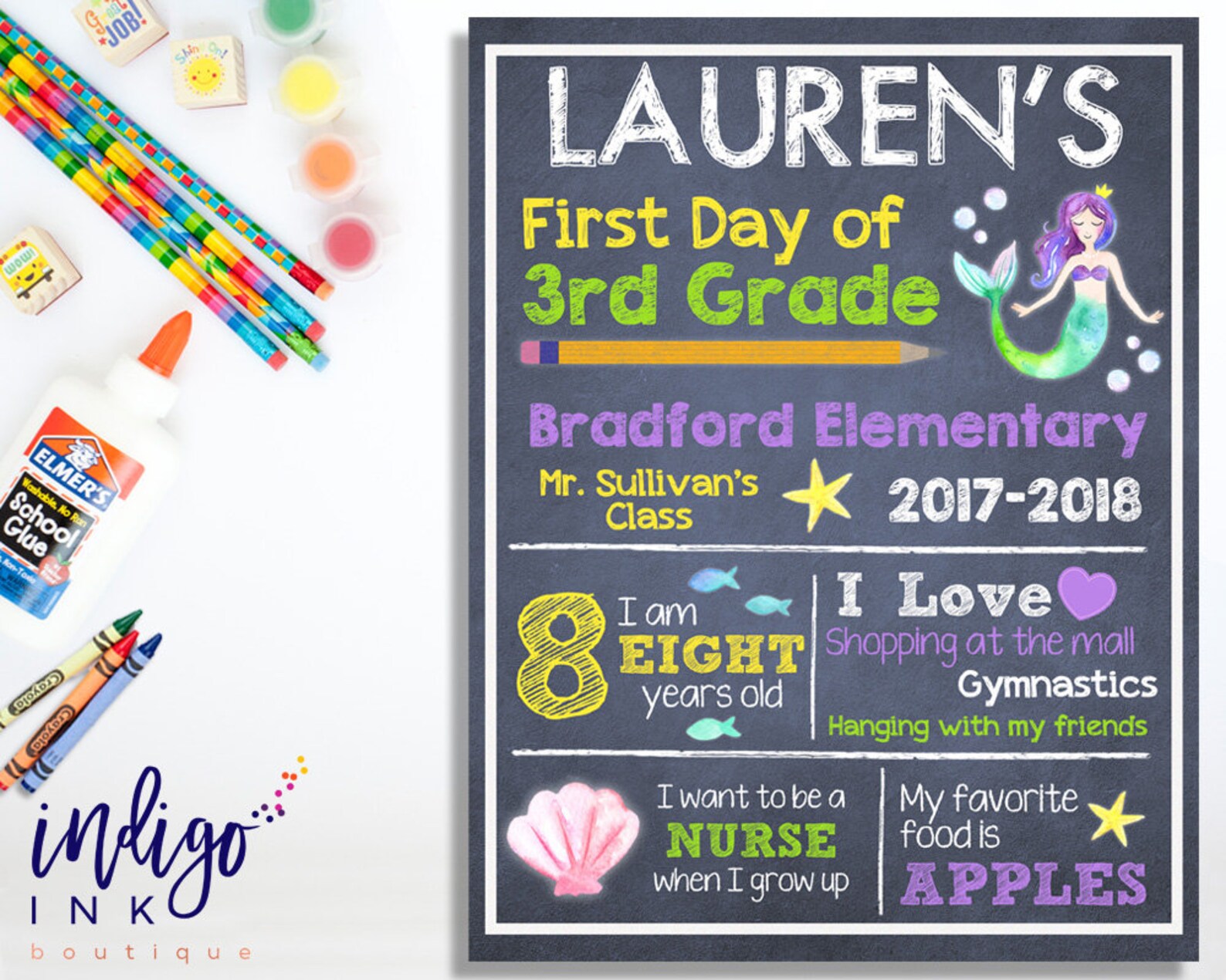 Custom Chalkboard First Day of School Poster Back to School | Etsy