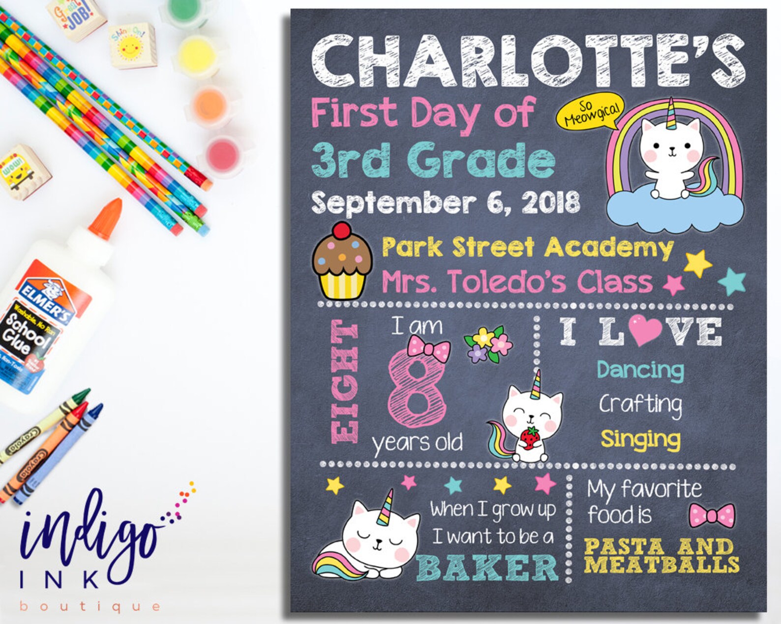 Unicorn First Day of School Personalized Sign DIGITAL DOWNLOAD | 1st ...