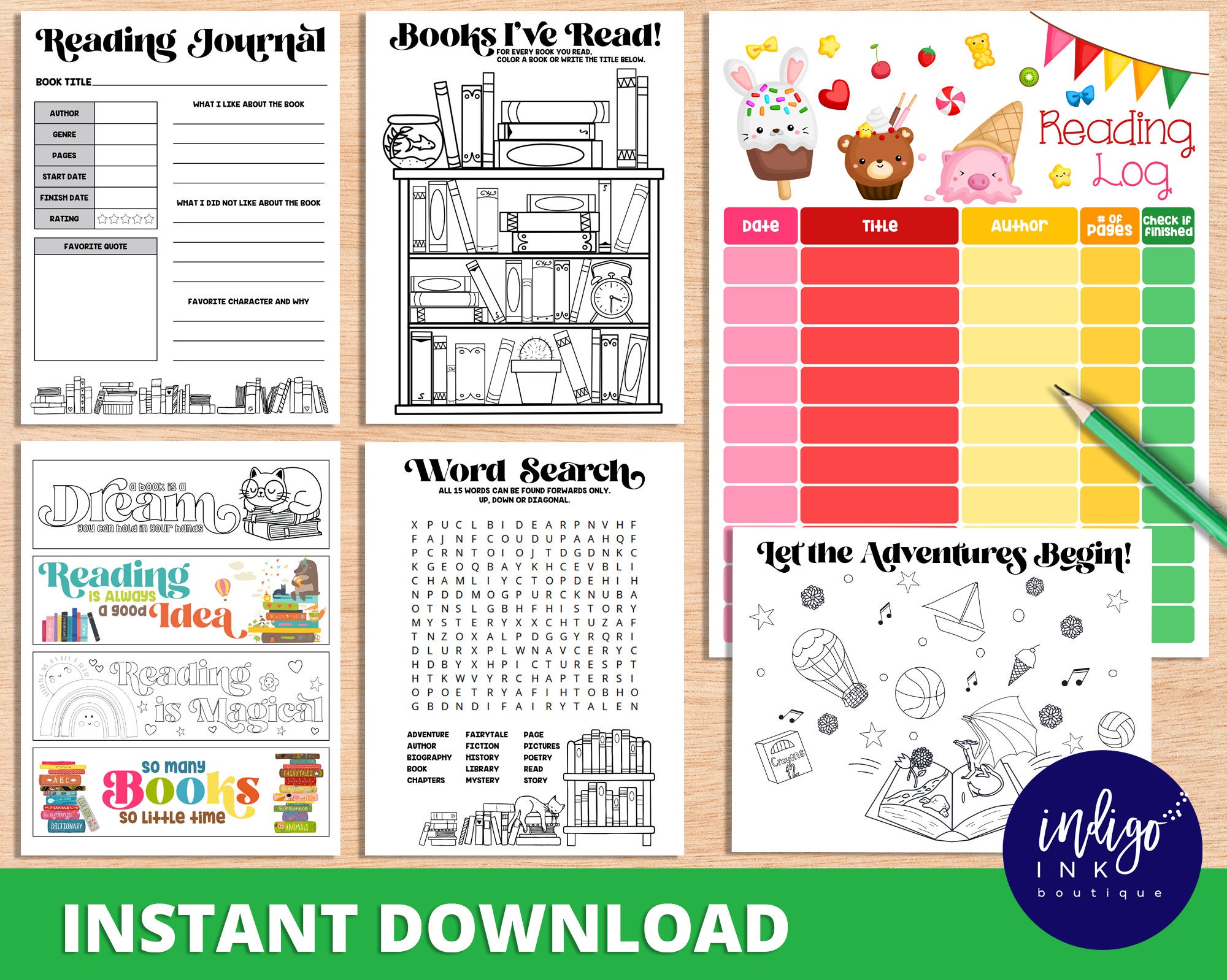 Kids Reading Log Bundle INSTANT DOWNLOAD Kids Reading Chart | Etsy