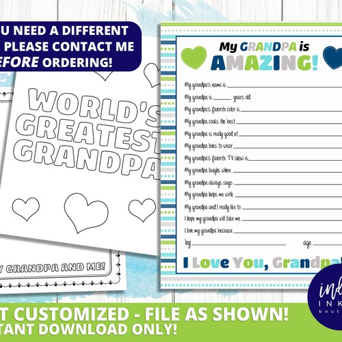 All About Grandpa Kid Questionnaire Grandfather Gift INSTANT - Etsy