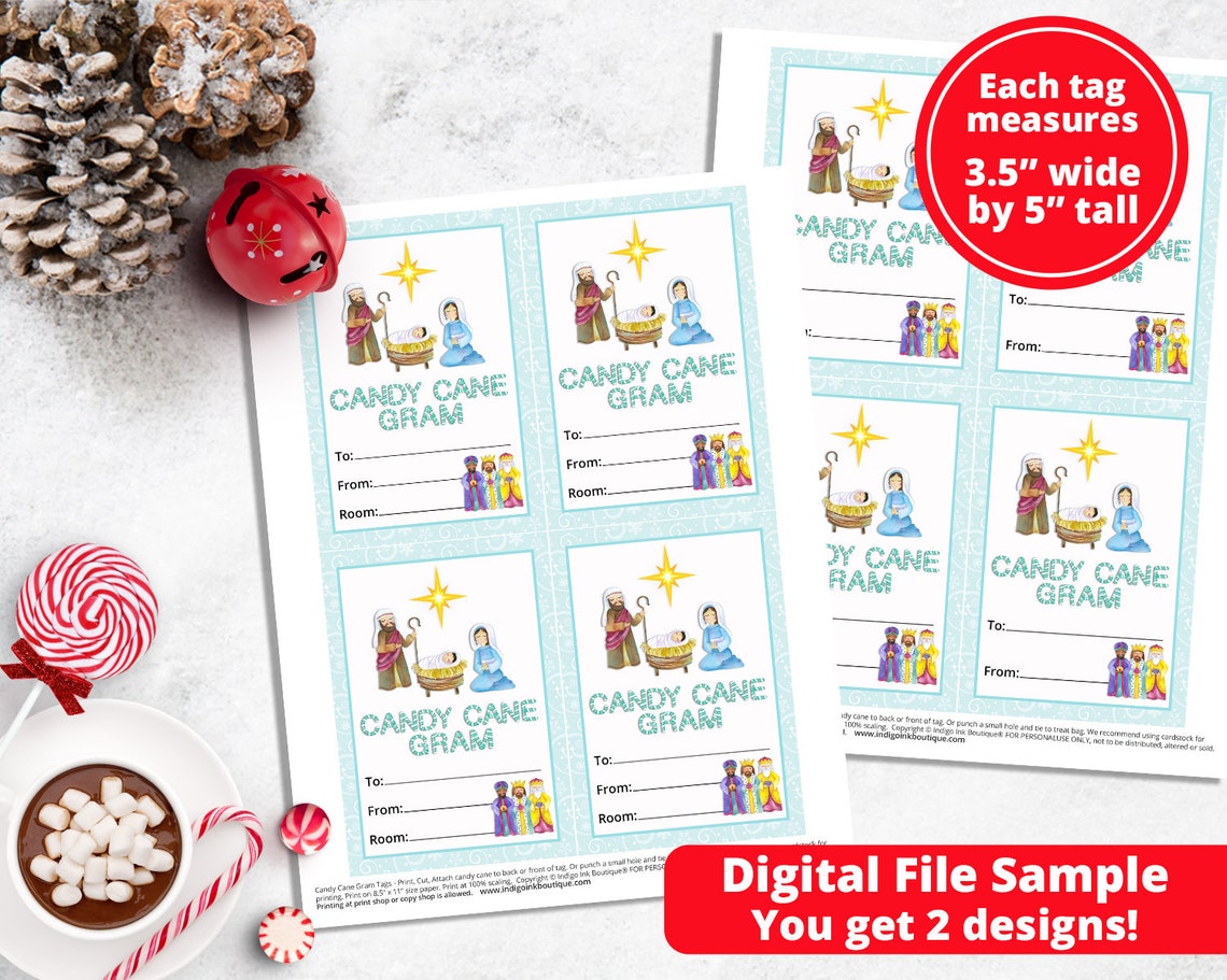 Candy Cane Gram Christmas Tags for Kids Christian Candy Gram - Etsy