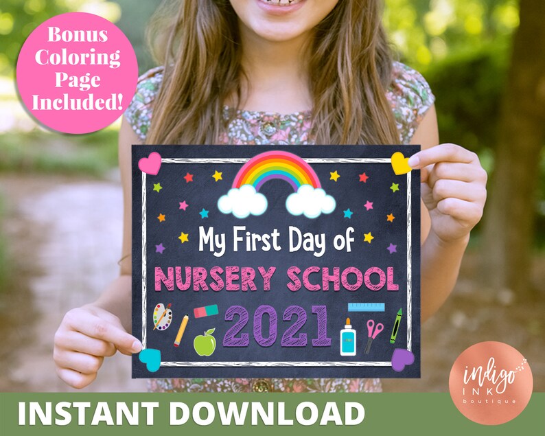 First Day of Nursery School Sign INSTANT DOWNLOAD First Day | Etsy
