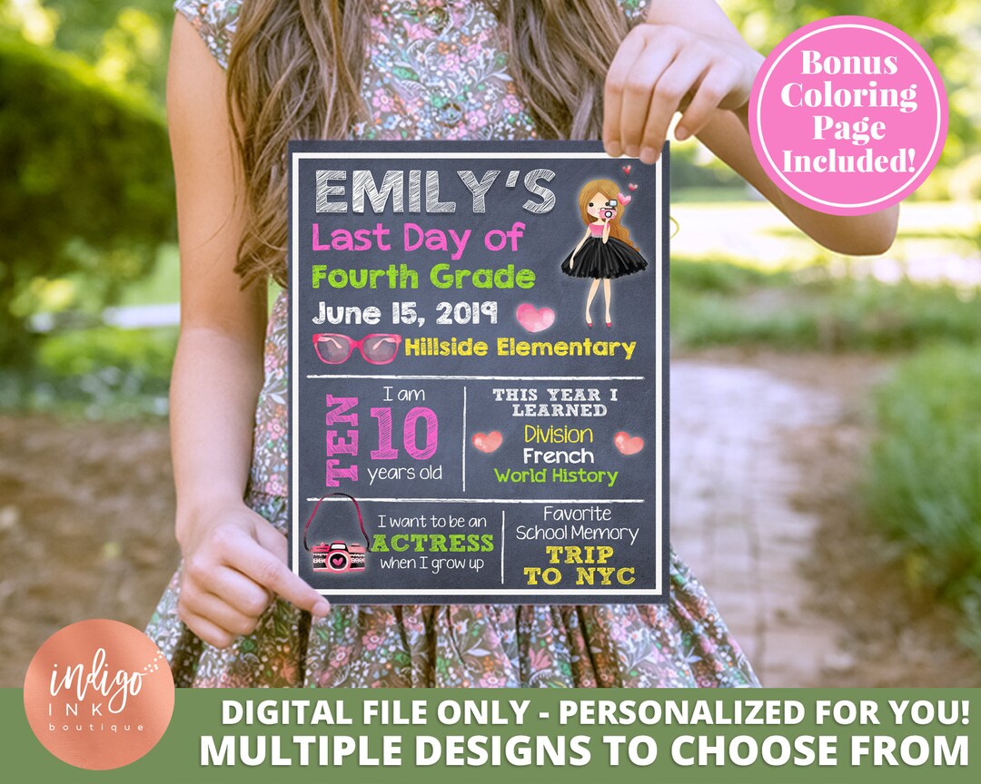 Last Day of School Sign DIGITAL DOWNLOAD | Custom Chalkboard Sign ...