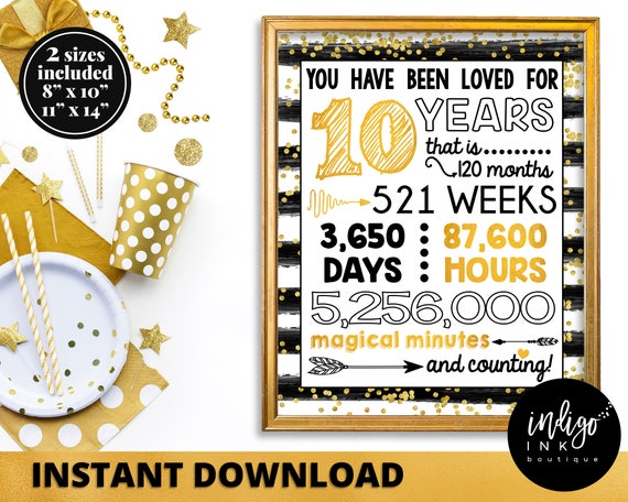 You Have Been Loved for 10 Years Sign INSTANT DOWNLOAD | 10th Birthday ...