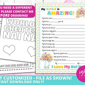 All About My Nai Nai Kid Questionnaire INSTANT DOWNLOAD | Mothers Day ...