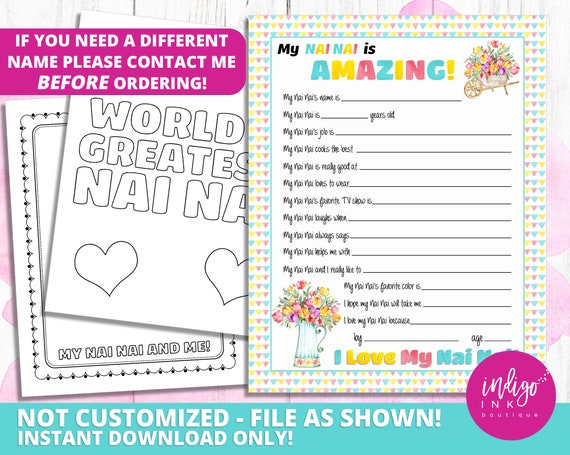 All About My Nai Nai Kid Questionnaire INSTANT DOWNLOAD | Mothers Day ...