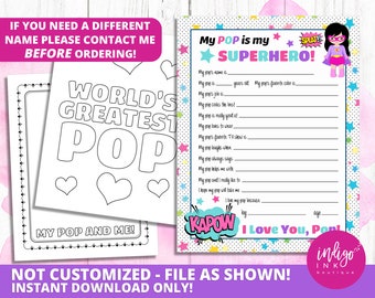 All About My Pops INSTANT DOWNLOAD Fill in the Blank Fathers | Etsy