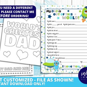 Fathers Day Gift INSTANT DOWNLOAD | All About My Dad Kid Questionnaire ...