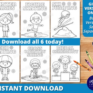Winter Sports Coloring Pages for Kids INSTANT DOWNLOAD - Etsy