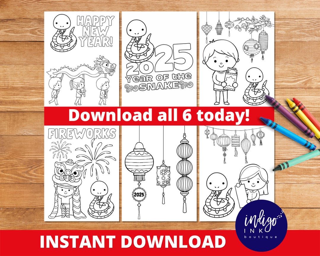 Lunar New Year Coloring Pages INSTANT DOWNLOAD | 2025 Year of the Snake ...
