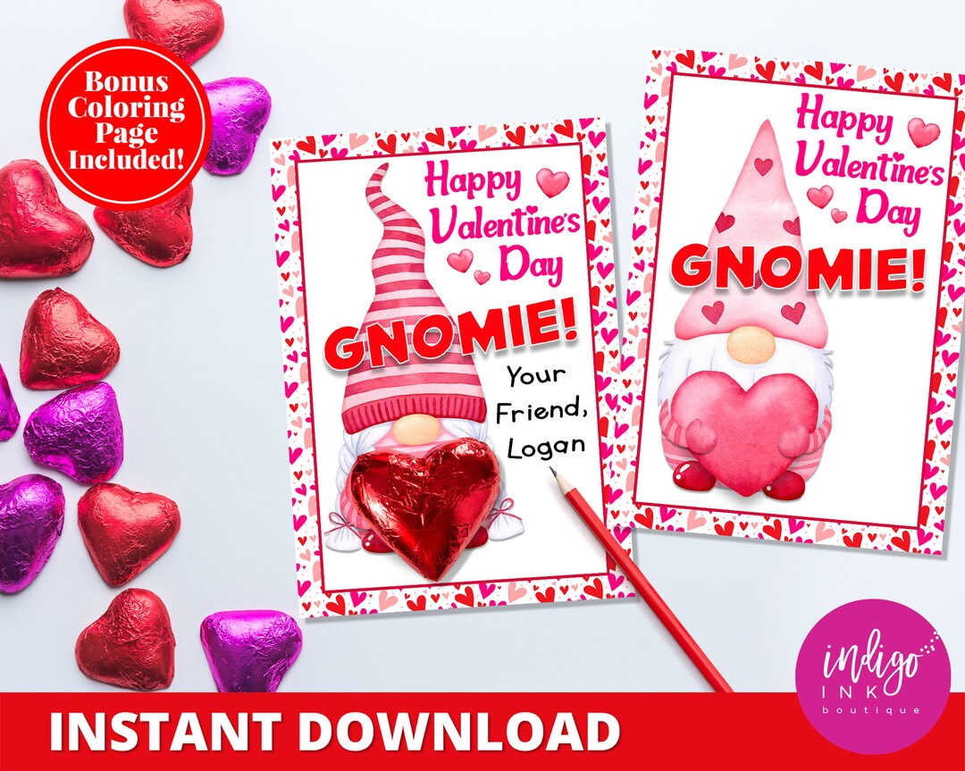 Gnome Valentines Cards INSTANT DOWNLOAD | School Valentines DIY | Gnome ...