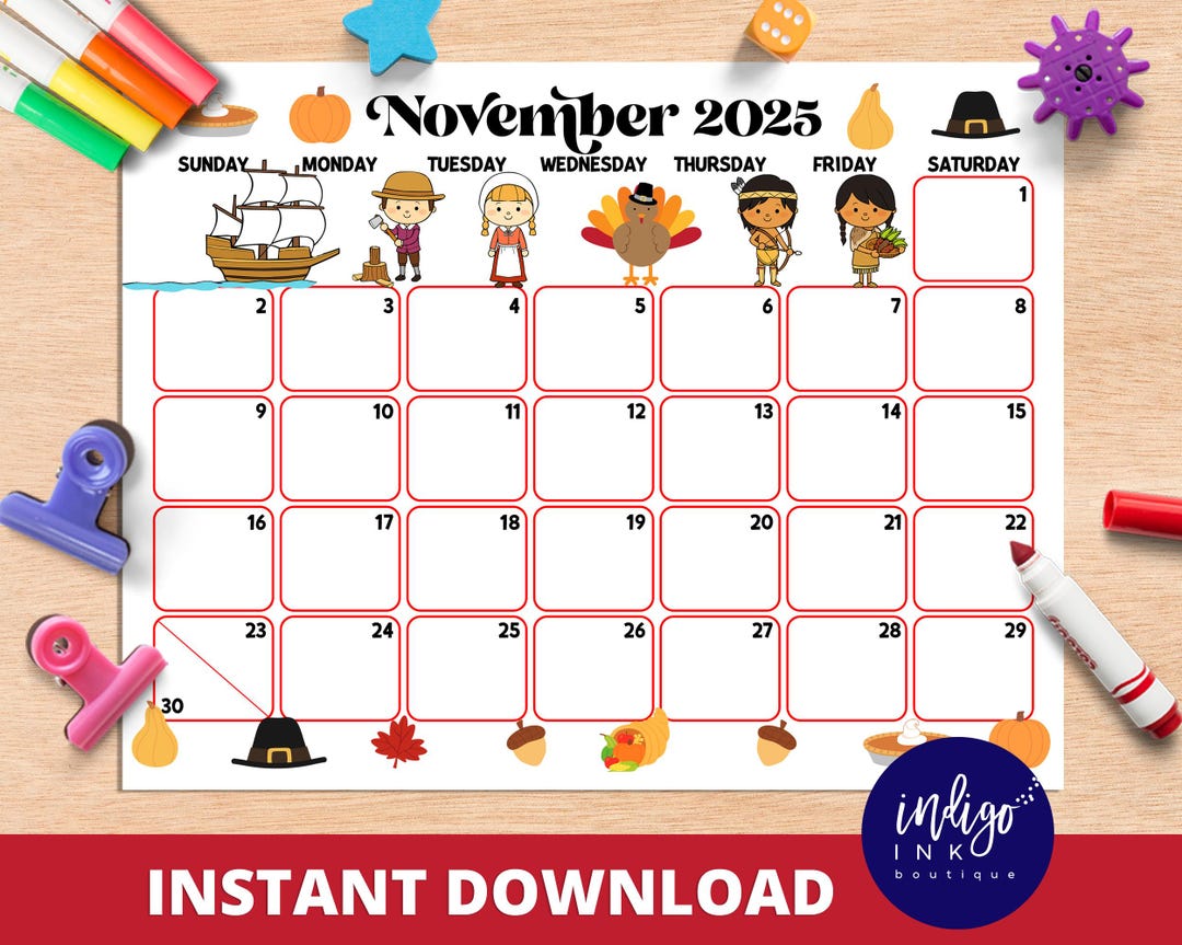 November Calendar INSTANT DOWNLOAD | Monthly Planner Digital Calendar ...