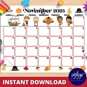 November Calendar INSTANT DOWNLOAD | Monthly Planner Digital Calendar ...
