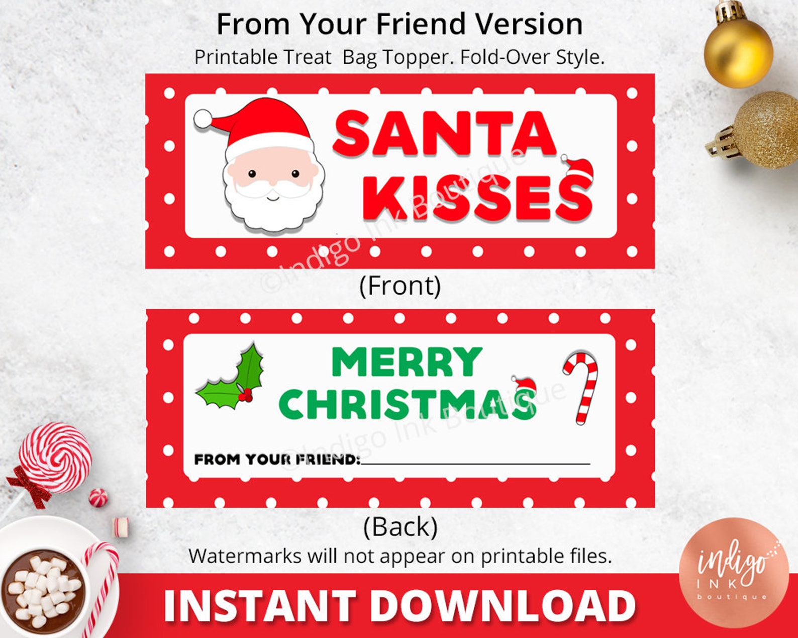 Christmas Bag Topper INSTANT DOWNLOAD Printable Christmas - Etsy